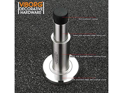 VIBORG Deluxe Adjustable Extra-Long Solid 304 Stainless Steel Extra-Thick Casting + Rubber Heavy Duty Door Stopper Wall Mount Mounted Built in Door Doorstop Bumper Door Stop, RS-38 (1)