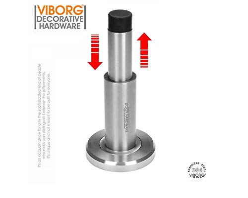 VIBORG Deluxe Adjustable Extra-Long Solid 304 Stainless Steel Extra-Thick Casting + Rubber Heavy Duty Door Stopper Wall Mount Mounted Built in Door Doorstop Bumper Door Stop, RS-38 (1)