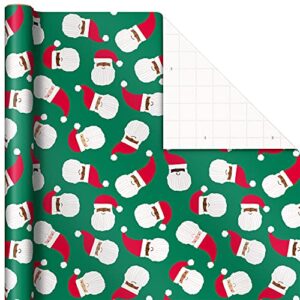 Hallmark Christmas Wrapping Paper for Kids with Cut Lines on Reverse (3 Rolls: 120 Sq. Ft. Ttl.) Multicultural Santa Claus, Ornaments on Black, "Merry Christmas" in Red, Green and Yellow