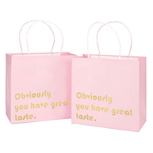 WRAPAHOLIC You Have Great Taste Gift Bags - Medium Size Pink Gold Foil Business Thank You Bags, Shopping Bags - 12 Pack - 10" x 5" x 10"