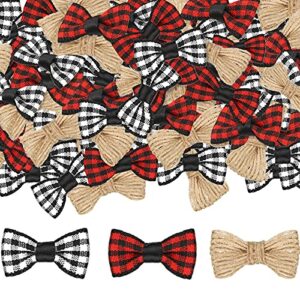 45 pieces christmas mini plaid bow buffalo plaid bow gingham craft ribbon bow checkered ribbon bow red black bow black white bow natural burlap bow for christmas craft decoration diy (1.2 x 0.6 inch)