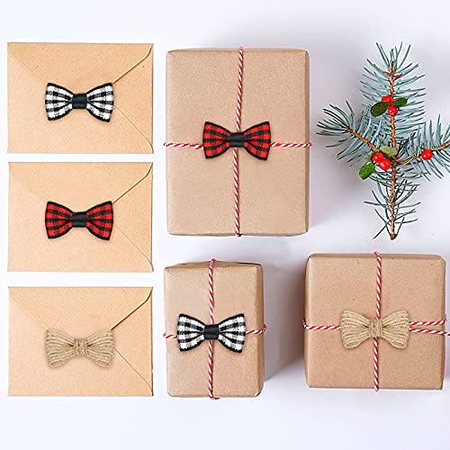 45 Pieces Christmas Mini Plaid Bow Buffalo Plaid Bow Gingham Craft Ribbon Bow Checkered Ribbon Bow Red Black Bow Black White Bow Natural Burlap Bow for Christmas Craft Decoration DIY (1.2 x 0.6 Inch)