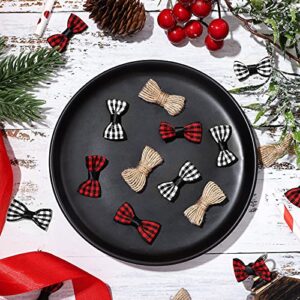 45 Pieces Christmas Mini Plaid Bow Buffalo Plaid Bow Gingham Craft Ribbon Bow Checkered Ribbon Bow Red Black Bow Black White Bow Natural Burlap Bow for Christmas Craft Decoration DIY (1.2 x 0.6 Inch)