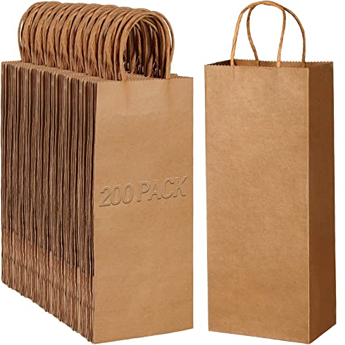 Paper Wine Bags Kraft Brown Wine Bag with Convenient Handles 13 x 5.3 x 3.3 Inch Gift Tote Shopping Bags for Small Business Brown Wine Bag Gift Wrap Bags (200 Pieces)