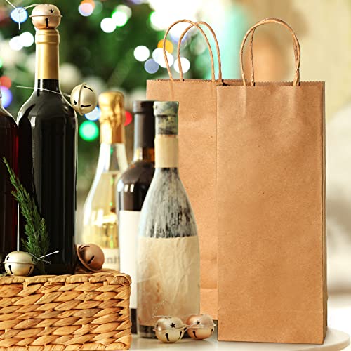 Paper Wine Bags Kraft Brown Wine Bag with Convenient Handles 13 x 5.3 x 3.3 Inch Gift Tote Shopping Bags for Small Business Brown Wine Bag Gift Wrap Bags (200 Pieces)