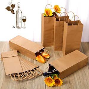 Paper Wine Bags Kraft Brown Wine Bag with Convenient Handles 13 x 5.3 x 3.3 Inch Gift Tote Shopping Bags for Small Business Brown Wine Bag Gift Wrap Bags (200 Pieces)