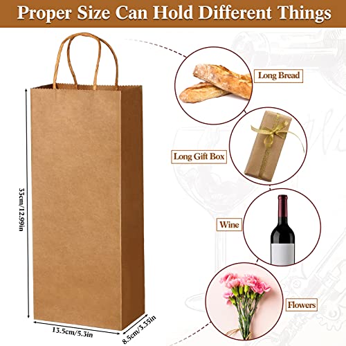 Paper Wine Bags Kraft Brown Wine Bag with Convenient Handles 13 x 5.3 x 3.3 Inch Gift Tote Shopping Bags for Small Business Brown Wine Bag Gift Wrap Bags (200 Pieces)