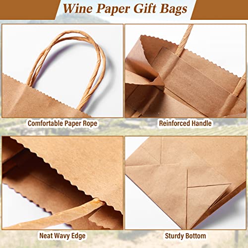 Paper Wine Bags Kraft Brown Wine Bag with Convenient Handles 13 x 5.3 x 3.3 Inch Gift Tote Shopping Bags for Small Business Brown Wine Bag Gift Wrap Bags (200 Pieces)