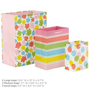 Hallmark Spring Gift Bags in Assorted Sizes (8 Bags: 3 Small 6", 3 Medium 9", 2 Large 13") Polka Dots, Rainbow Stripes, Flowers for Birthdays, Easter, Baby Showers, Gender Reveal Parties