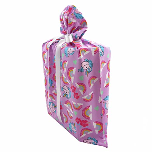 VZWraps Unicorn and Rainbows Reusable Fabric Gift Bag for Birthdays, Baby Showers, or Any Occasion (Large, 20 Inches Wide by 27 Inches High)