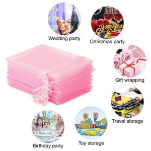 WenTao 100PCS Organza Gift Bags, 4x4.72 Pink Wedding Party Favor Bags with Drawstring, Premium Candy Jewelry Pouch Wrap Sachet Bags…