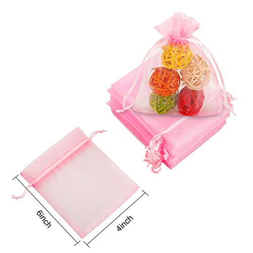 WenTao 100PCS Organza Gift Bags, 4x4.72 Pink Wedding Party Favor Bags with Drawstring, Premium Candy Jewelry Pouch Wrap Sachet Bags…