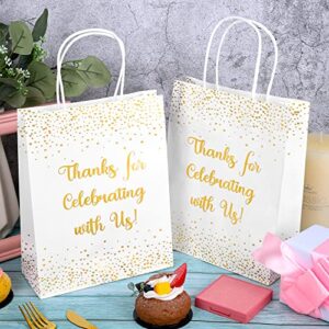 MIMIND 36 Pieces Wedding Welcome Gift Bags for Hotel Guests, Thanks for Celebrating with Us Gold Foil Party Favor Bags with Handles for Wedding, Birthday, Baby Shower (White, 10 x 8 x 3 Inches)