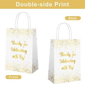 MIMIND 36 Pieces Wedding Welcome Gift Bags for Hotel Guests, Thanks for Celebrating with Us Gold Foil Party Favor Bags with Handles for Wedding, Birthday, Baby Shower (White, 10 x 8 x 3 Inches)