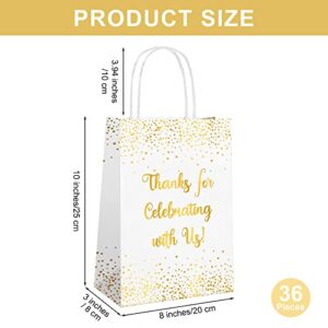 MIMIND 36 Pieces Wedding Welcome Gift Bags for Hotel Guests, Thanks for Celebrating with Us Gold Foil Party Favor Bags with Handles for Wedding, Birthday, Baby Shower (White, 10 x 8 x 3 Inches)