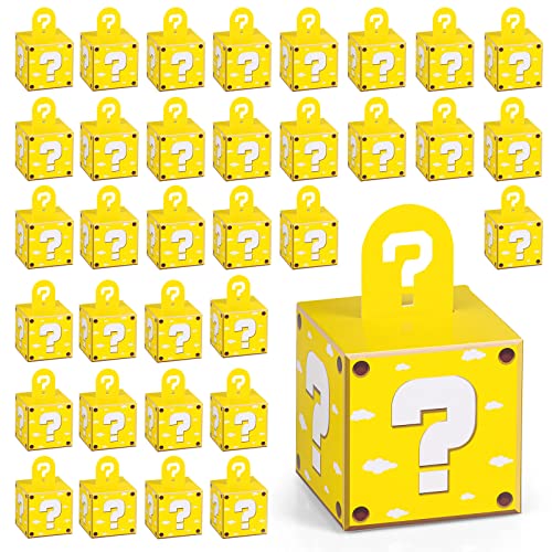 Waenerec 36PCS Video Game Party Favor Mystery Box Small Goodie Treat Boxes Question Mark Box Gift Bags Brick Comic Candy Boxes for Gift Giving Video Games Theme Birthday Party Decorations Supplies