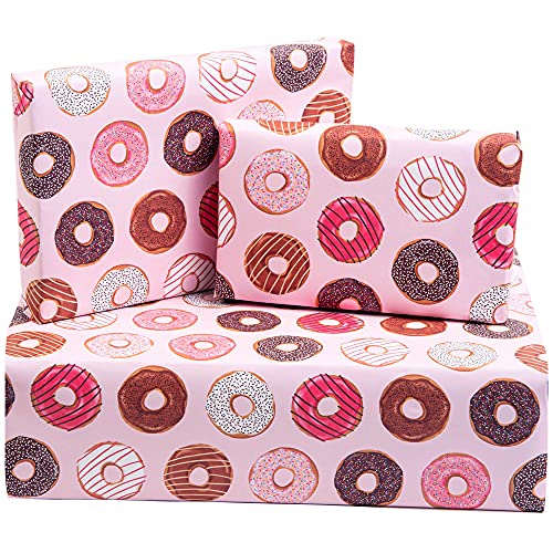 CENTRAL 23 - Pink Wrapping Paper for Women - Colourful Donuts - 6 Gift Wrap Sheets for Birthdays Girls Kids New Baby - Recyclable