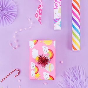 WRAPAHOLIC Birthday Wrapping Paper Roll - Unicorn Rainbow Pony Pink Blue with Cut Lines - 4 Rolls - 30 inch X 120 inch Per Roll