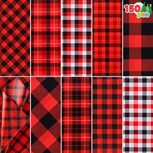 joyin 150 sheets christmas red black buffalo plaid tissue paper assorted design, holiday gift wrap paper, accessory for gift boxes, gift wrapping bags and wine bottles decoration