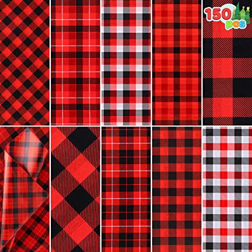 JOYIN 150 Sheets Christmas Red Black Buffalo Plaid Tissue Paper Assorted Design, Holiday Gift Wrap Paper, Accessory for Gift Boxes, Gift Wrapping Bags and Wine Bottles Decoration