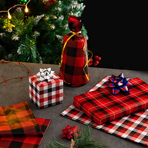 JOYIN 150 Sheets Christmas Red Black Buffalo Plaid Tissue Paper Assorted Design, Holiday Gift Wrap Paper, Accessory for Gift Boxes, Gift Wrapping Bags and Wine Bottles Decoration