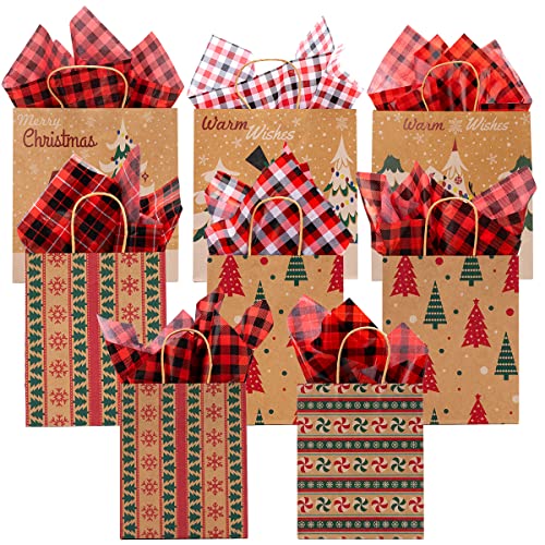 JOYIN 150 Sheets Christmas Red Black Buffalo Plaid Tissue Paper Assorted Design, Holiday Gift Wrap Paper, Accessory for Gift Boxes, Gift Wrapping Bags and Wine Bottles Decoration