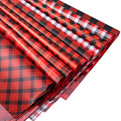 JOYIN 150 Sheets Christmas Red Black Buffalo Plaid Tissue Paper Assorted Design, Holiday Gift Wrap Paper, Accessory for Gift Boxes, Gift Wrapping Bags and Wine Bottles Decoration