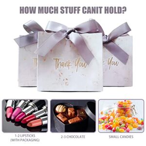 TTSITG 50 Pack Thank You Mini Bags, 4.5" x 1.8" x 3.9" Marbled Candy Box Gift Grey Thank You Box Cardboard Gift Boxes Small Party Favor Bags With Bow Ribbon Suitable for Anniverary