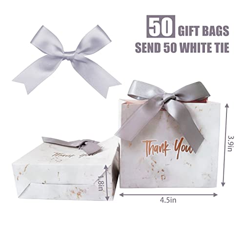 TTSITG 50 Pack Thank You Mini Bags, 4.5" x 1.8" x 3.9" Marbled Candy Box Gift Grey Thank You Box Cardboard Gift Boxes Small Party Favor Bags With Bow Ribbon Suitable for Anniverary