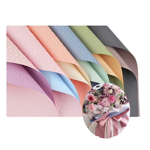 Rikyo 24 Counts Waterproof Fresh Flowers Wrapping Paper,Double-Sided Packaging Florist Bouquet Paper,Valentine's Day Flower Bouquets Wrapping Paper 12 Colors 22.8 x 22.8