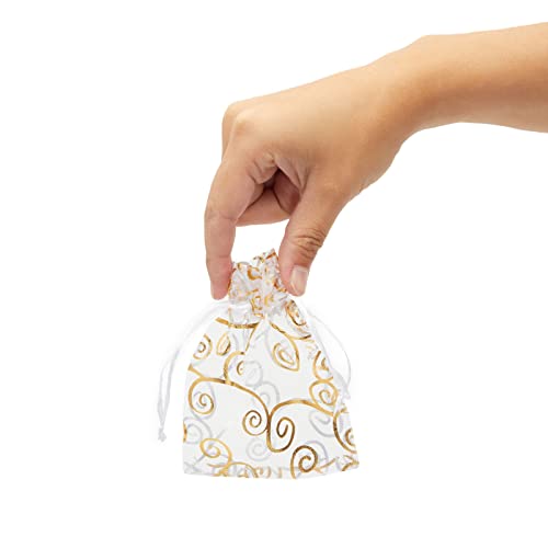 Organza Gift Bags, Drawstring Pouch, Gold Swirl Design for Wedding (120 Pack)