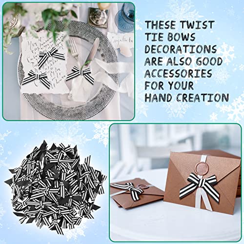 120 Pieces Twist Tie Bows Satin Ribbon Bows Tie Bows for Tying up Packages Present Crafts Gift Bags Candy Bags Decorating (Black and White Stripe)