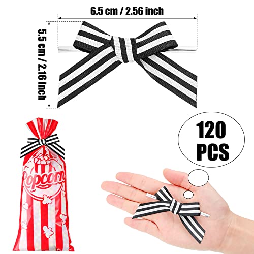 120 Pieces Twist Tie Bows Satin Ribbon Bows Tie Bows for Tying up Packages Present Crafts Gift Bags Candy Bags Decorating (Black and White Stripe)