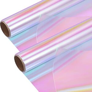 Iridescent Cellophane Wrap Roll Paper 31.5 Inch Wide Rainbow Wrapping Film for DIY Wrapping Birthday Holiday Halloween Christmas Gift Decoration Supplies