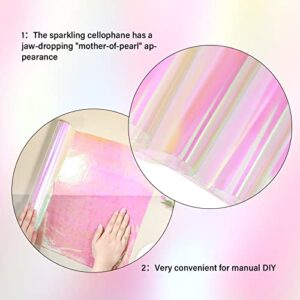 Iridescent Cellophane Wrap Roll Paper 31.5 Inch Wide Rainbow Wrapping Film for DIY Wrapping Birthday Holiday Halloween Christmas Gift Decoration Supplies