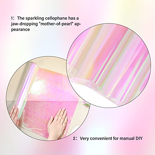 Iridescent Cellophane Wrap Roll Paper 31.5 Inch Wide Rainbow Wrapping Film for DIY Wrapping Birthday Holiday Halloween Christmas Gift Decoration Supplies