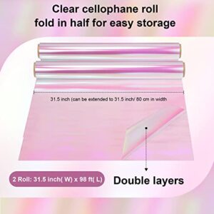 Iridescent Cellophane Wrap Roll Paper 31.5 Inch Wide Rainbow Wrapping Film for DIY Wrapping Birthday Holiday Halloween Christmas Gift Decoration Supplies