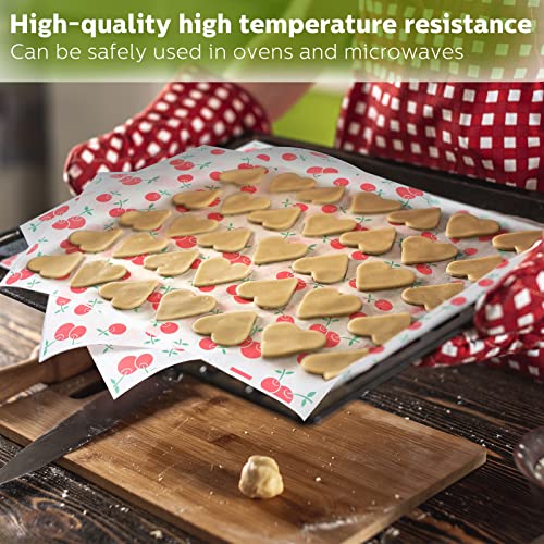 150 Pieces Valentine's Day Wax Paper Sheets Food Wrap Paper Grease Resistant Paper Liners Valentine's Day Theme Waterproof Wrapping Tissue Food Picnic Paper for Home Kitchen (Cherry)