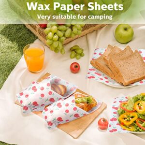 150 Pieces Valentine's Day Wax Paper Sheets Food Wrap Paper Grease Resistant Paper Liners Valentine's Day Theme Waterproof Wrapping Tissue Food Picnic Paper for Home Kitchen (Cherry)