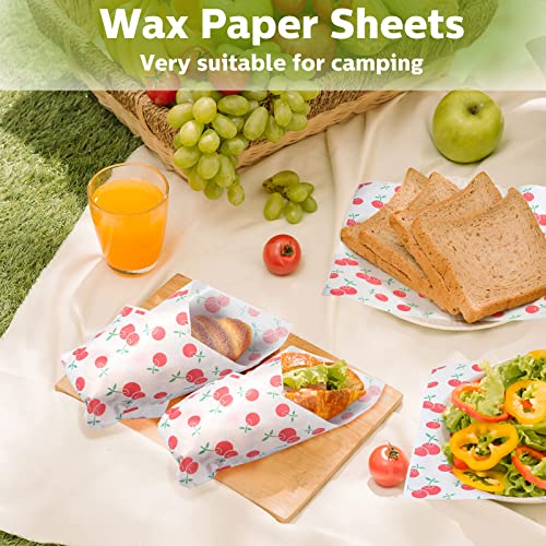 150 Pieces Valentine's Day Wax Paper Sheets Food Wrap Paper Grease Resistant Paper Liners Valentine's Day Theme Waterproof Wrapping Tissue Food Picnic Paper for Home Kitchen (Cherry)