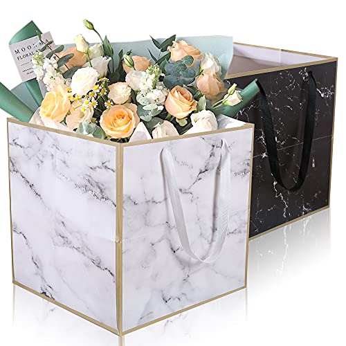 2 PCS Extra Large Gift Bag 11.8 Inch Marble Big Paper Bag with Handle Square Giant Gift Bag XL Big Wedding Gift Bag Huge Reusable Wedding Present Bag for Birthday Party Presents Flowers by Yerpkefey (1 White 1 Black)