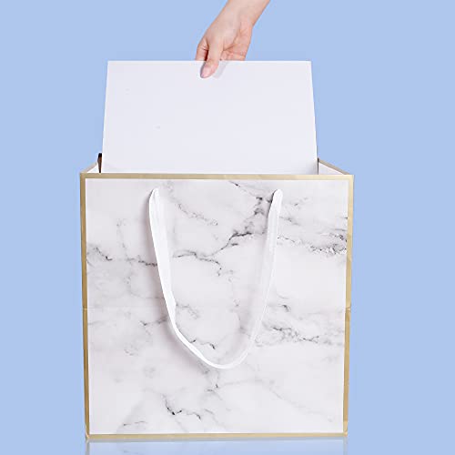 2 PCS Extra Large Gift Bag 11.8 Inch Marble Big Paper Bag with Handle Square Giant Gift Bag XL Big Wedding Gift Bag Huge Reusable Wedding Present Bag for Birthday Party Presents Flowers by Yerpkefey (1 White 1 Black)