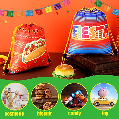 24 Pcs Mexican Fiesta Party Favor Drawstring Bags Cinco De Mayo Party Gift Goodie Bag Candy Bags Taco Party Favors Bags for Kids Mexican Birthday Party Supplies