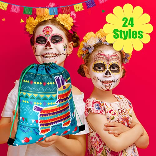 24 Pcs Mexican Fiesta Party Favor Drawstring Bags Cinco De Mayo Party Gift Goodie Bag Candy Bags Taco Party Favors Bags for Kids Mexican Birthday Party Supplies