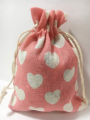 Autupy 24 Packs 5.5 x 3.9 Inch Heart Burlap Drawstring Bags Gift Bags Packing Storage Linen Jewelry Pouches Sacks for Valentine's Day Wedding Party Shower Birthday Thanksgiving Halloween