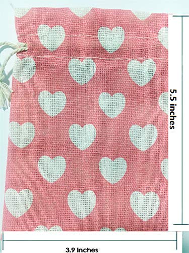 Autupy 24 Packs 5.5 x 3.9 Inch Heart Burlap Drawstring Bags Gift Bags Packing Storage Linen Jewelry Pouches Sacks for Valentine's Day Wedding Party Shower Birthday Thanksgiving Halloween