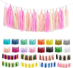 pink tassel garland 20 pcs, tissue paper tassels garland banner for party birthday wedding decoration baby shower table decor balloon tails