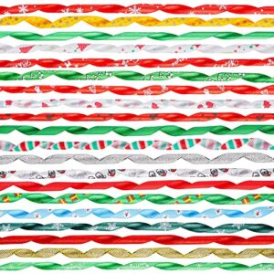 LIUYAXI 20 Rolls 100 Yards Christmas Ribbons Grosgrain Metallic Glitter Double Faced Fabric Holiday Festival Satin Continuous Ribbons 10mm Wide for Gift Wrapping Decoration