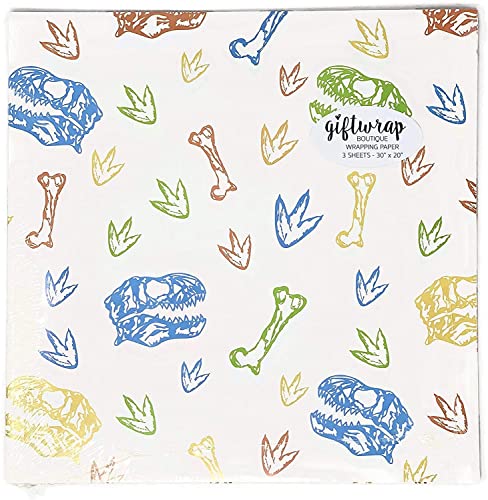 Stesha Party Dinosaur Gift Wrapping Paper Birthday Wrap Folded Flat 30 x 20 Inch (3 Sheets)