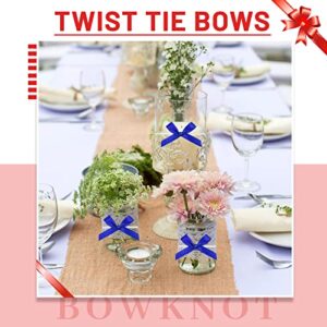 200 Pcs Twist Tie Bows Satin Ribbon 2.6'' DIY Bows for Treat Bags Mini Bows for Crafts Gift Wrapping Bows for Candy Bags, Christmas, Wedding, Party Present Decoration (Royal Blue)